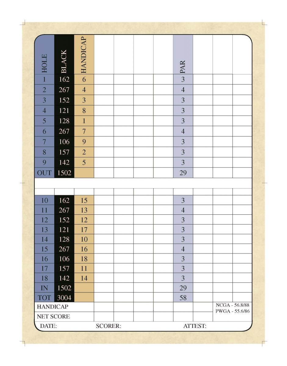 Sunken Course Scorecard - Sunnyvale Municipal Golf Course