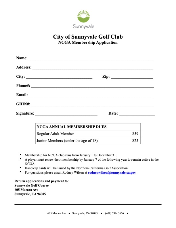 NCGA Membership - Sunnyvale Municipal Golf Course